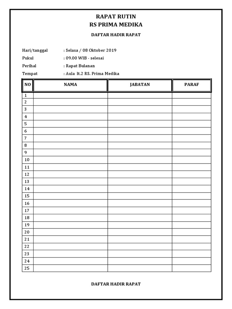 Format Daftar Hadir Rapat | PDF