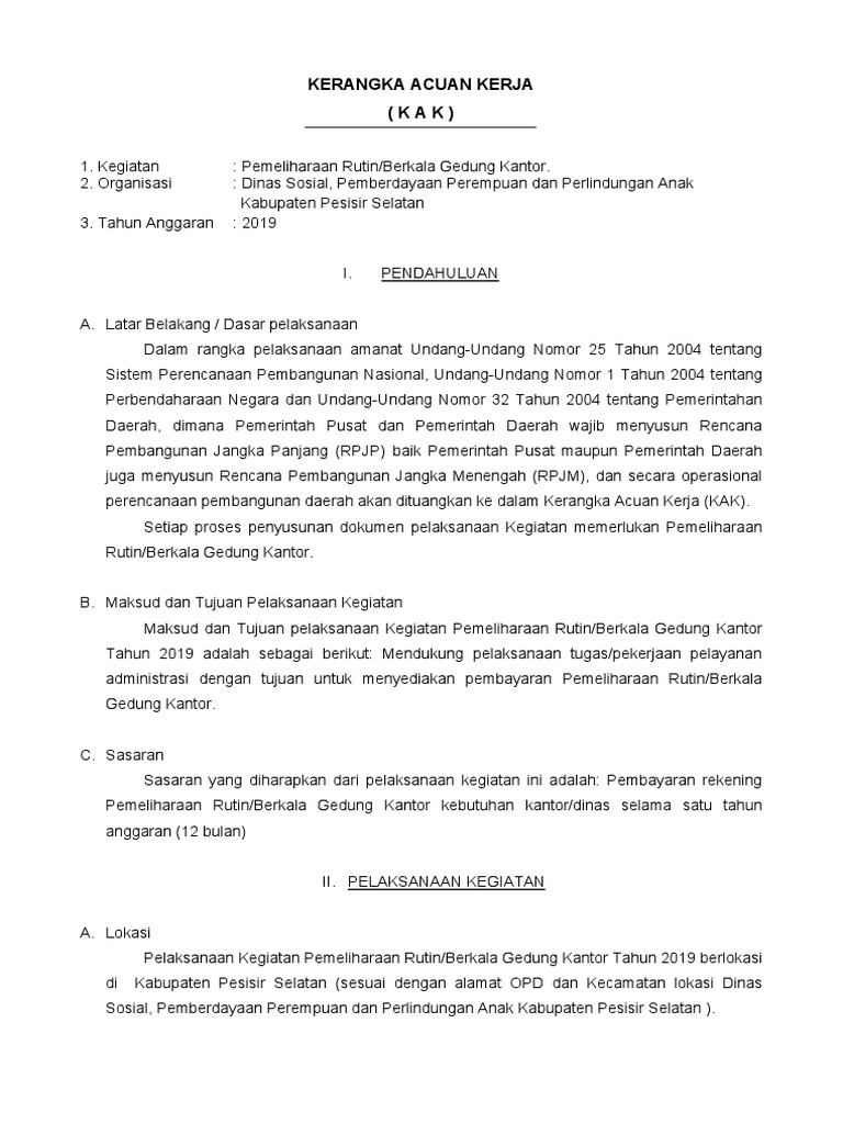 KAK Pemeliharaan Gedung Kantor | PDF | Bisnis | Pengelolaan Keuangan & Uang