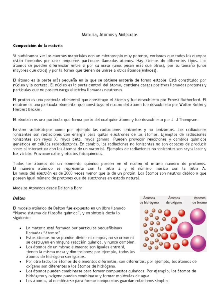 Apunte 1 Materia Atomos Y Moleculas Pdf átomos Núcleo Atómico