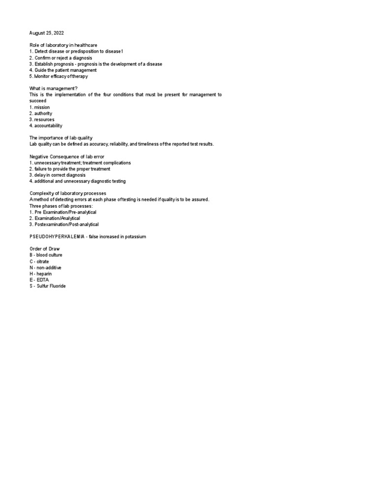 Labman-Prelims Reviewer | PDF | Quality Assurance | Quality Management