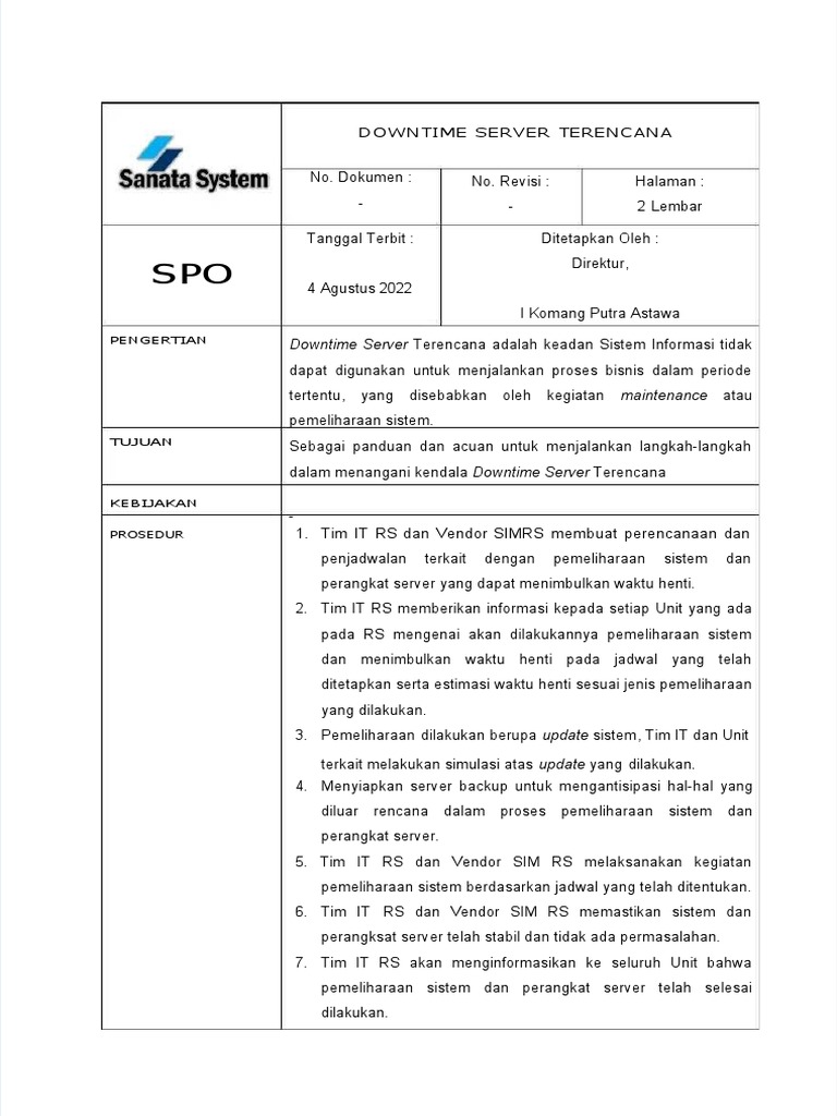 Sop Downtime Sim Rs | PDF