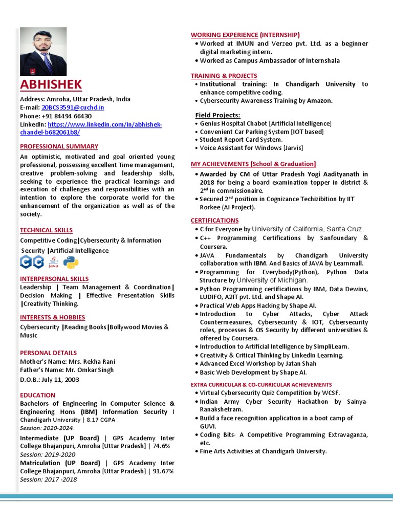 Abhishek: 20BCS3591@cuchd - in Chandel-B682061b8 | PDF