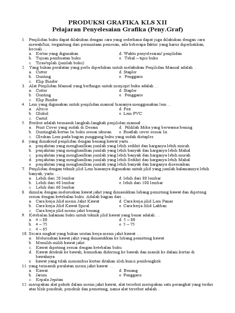 Soal Uas Penyelesaian Grafika Kelas Xii PRG | PDF