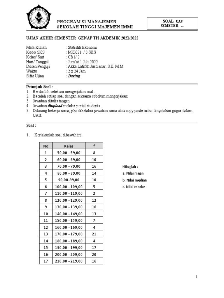 Uas Statistik Cb1 2022 | PDF