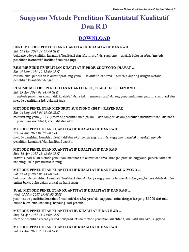 Sugiyono Metode Penelitian Kuantitatif Kualitatif Dan R D PDF | PDF