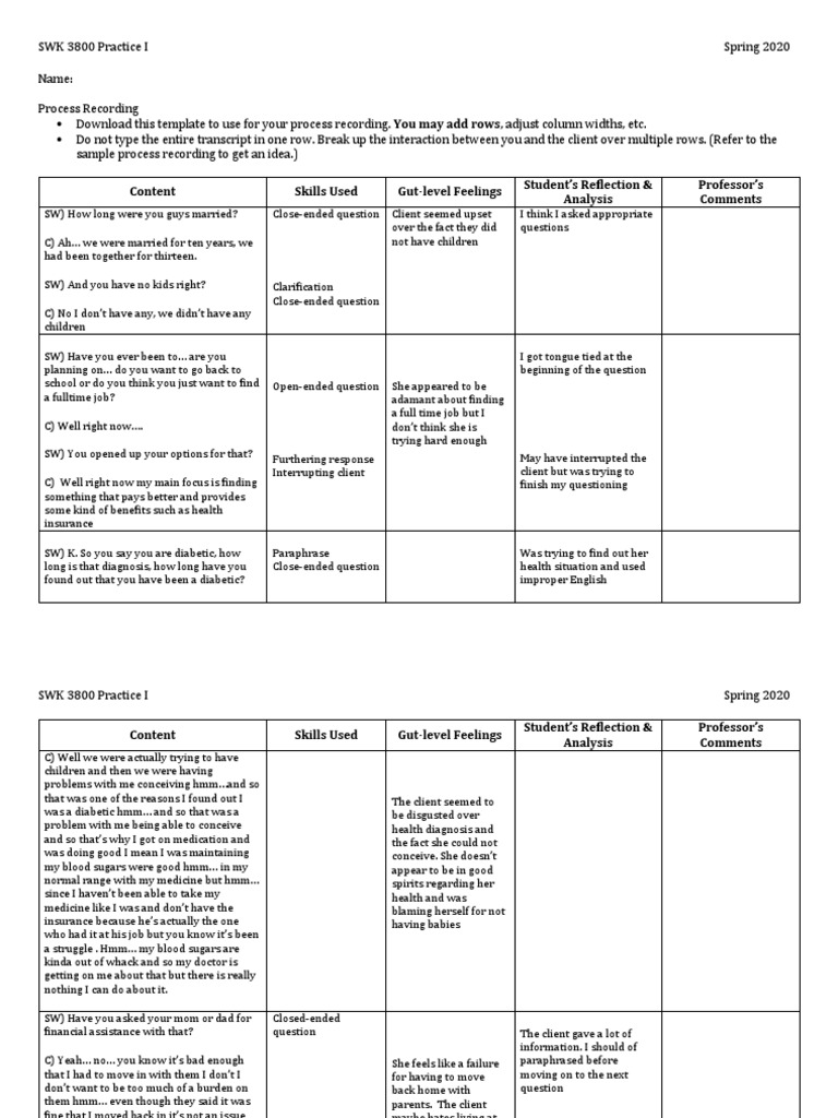 Process Recording SWK Practice 1 | PDF
