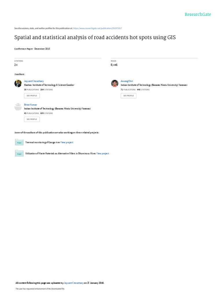 Spatial And Statistical Analysis Of Road Accidents Hot Spots Using Gis
