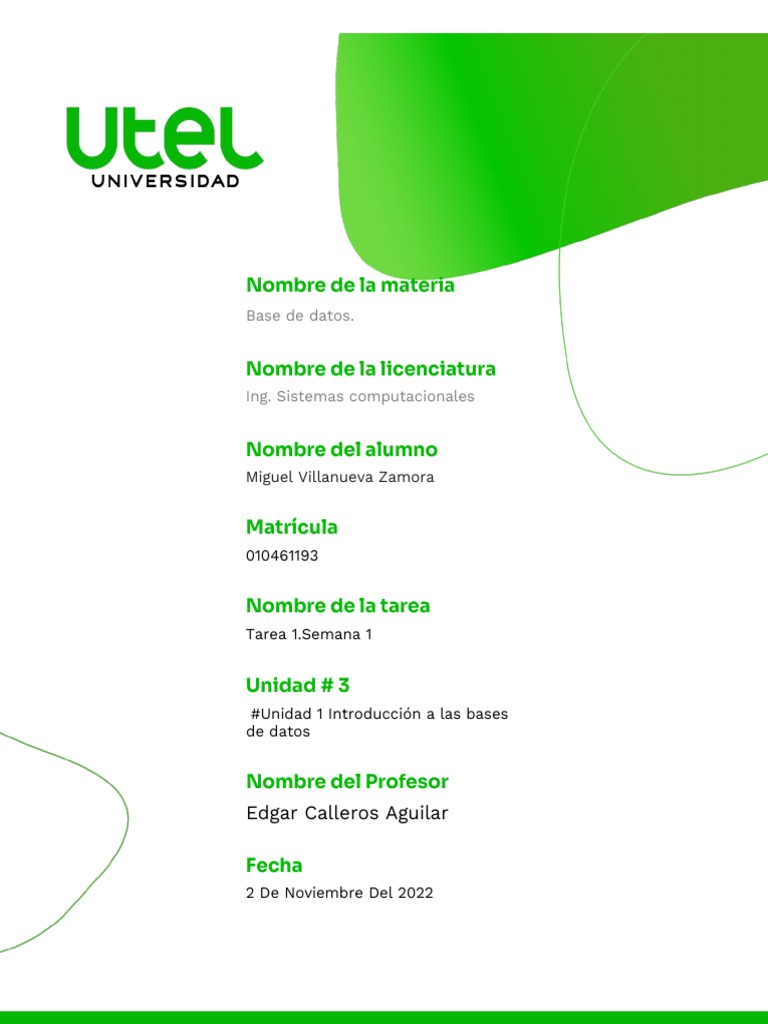 Tarea1 Base De Datos Semana1 Pdf Bases De Datos Mi Sql 