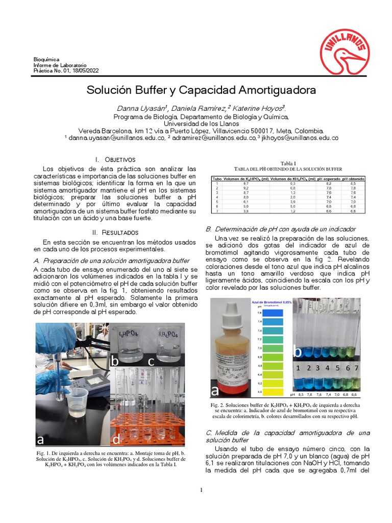 Informe de Lab 1 Solución Buffer y Capacidad Amortiguadora | PDF ...