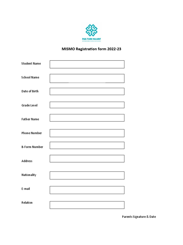 MISMO Registration Form 2022 | PDF