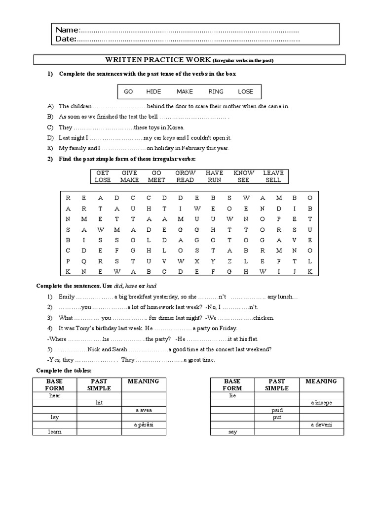 Practical Work Past Tense | PDF | Language Families | Linguistic Typology