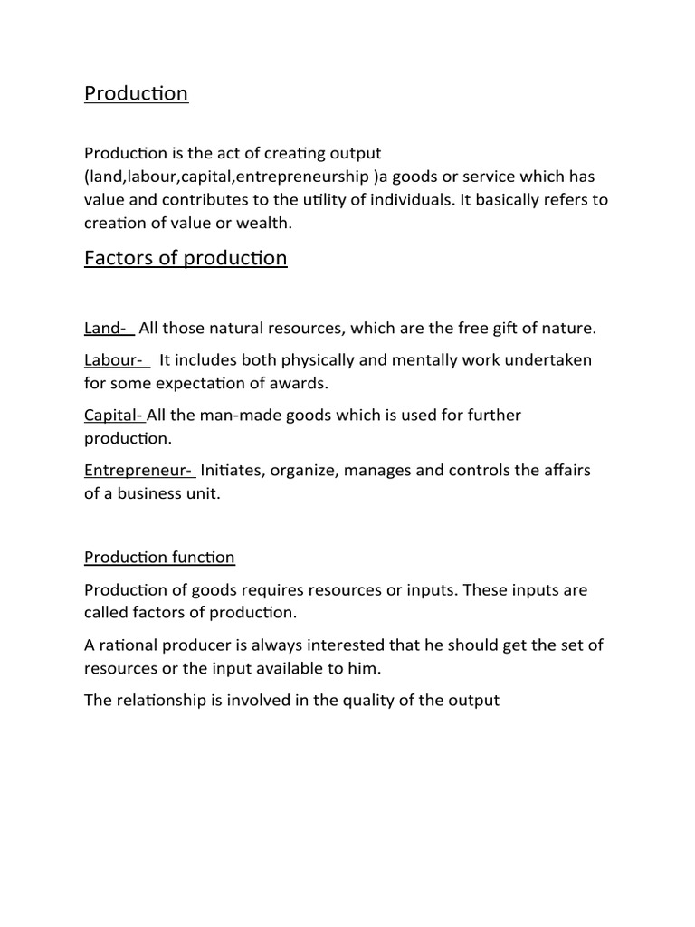 Understanding Production Factors and Functions | PDF | Business ...