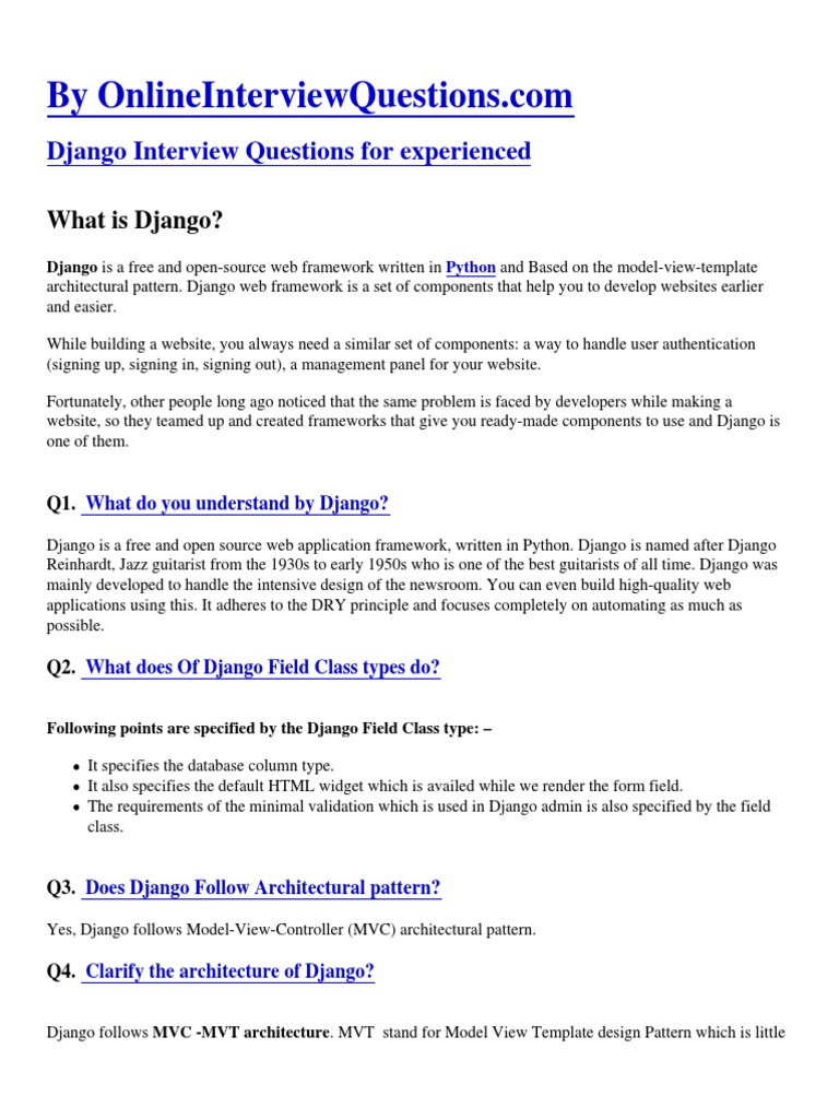 Django Interview Questions | PDF | Software Engineering | Software ...