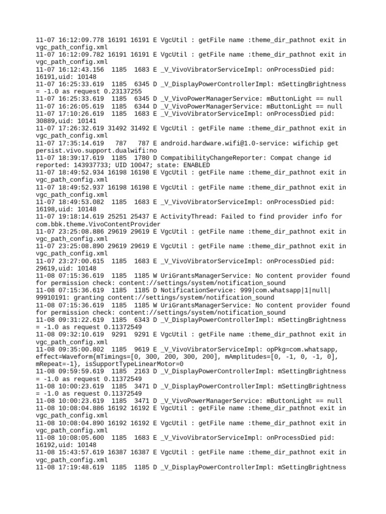 Log Entries Related To Vibrator Usage Theme Configuration Errors And