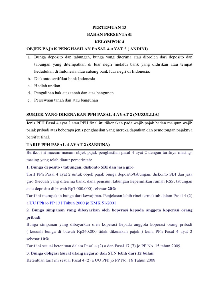 PPh Pasal 4 Ayat 2: Objek & Tarif | PDF | Pengelolaan Keuangan & Uang