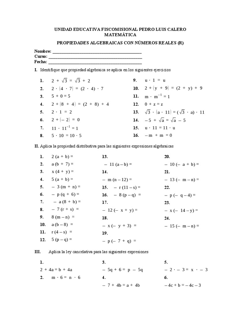 Propiedades Algebraicas de Números Reales | PDF