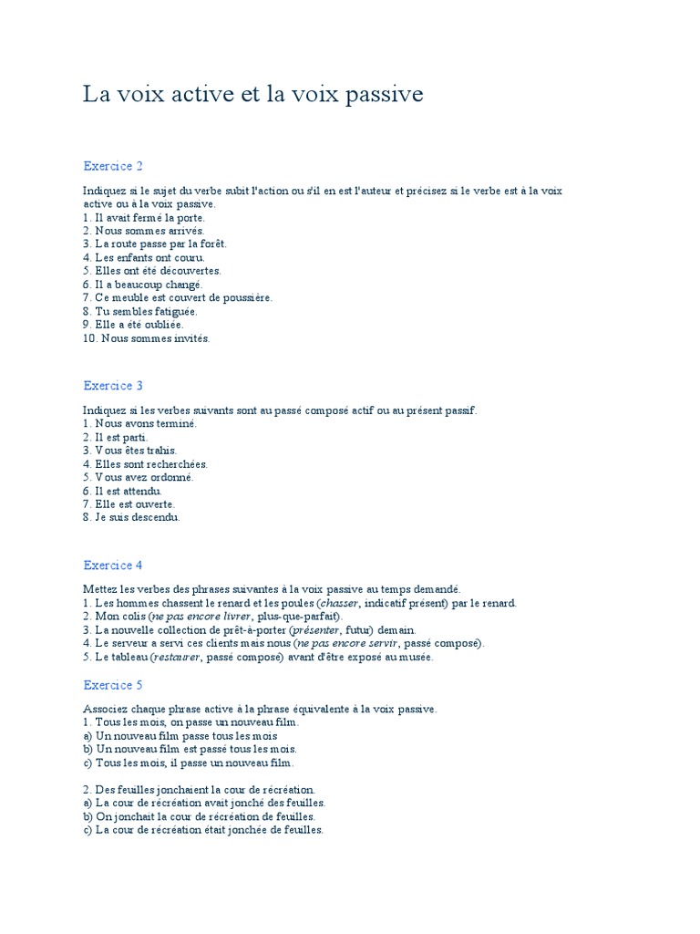 Exercices sur la voix active et passive | PDF | Arts du langage et ...