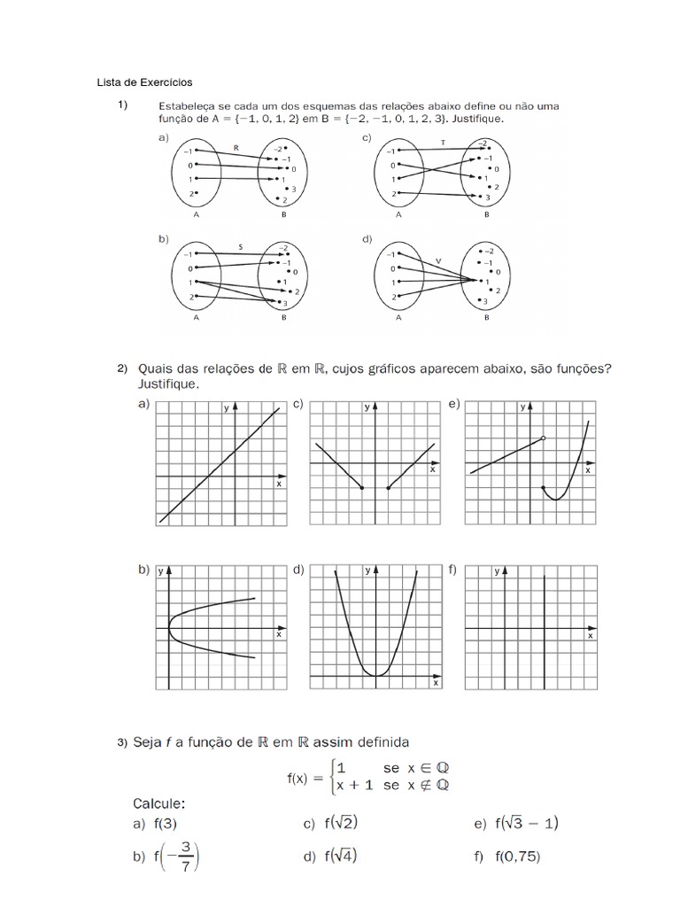 Lista De Exercicios Funções Funções Afim Pdf Função Matemática