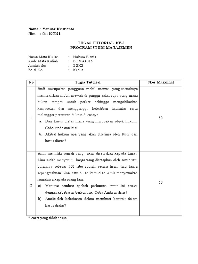 Tugas Tutorial 1 Hukum Bisnis 2022 - 2 | PDF