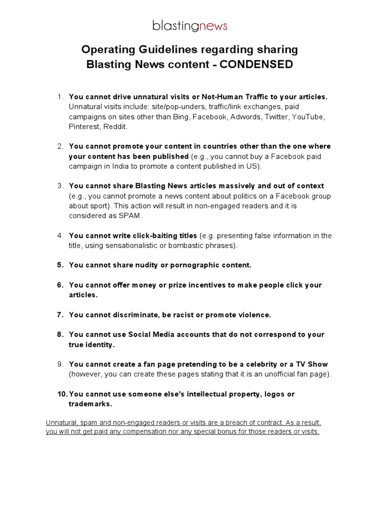Operating Guidelines Regarding Sharing Blasting News Content | PDF ...