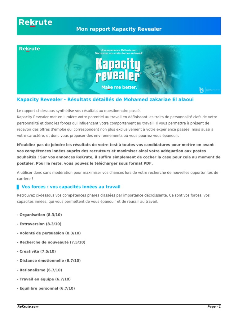 Rapport Kapacity Revealer - Mohamed Zakariae El Alaoui | PDF | Introversion et extraversion ...