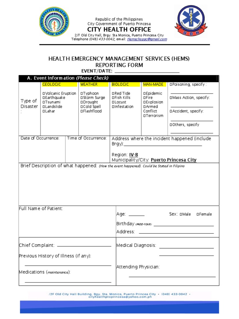 Hems Cho Report Form | PDF | Health Sciences | Health Care