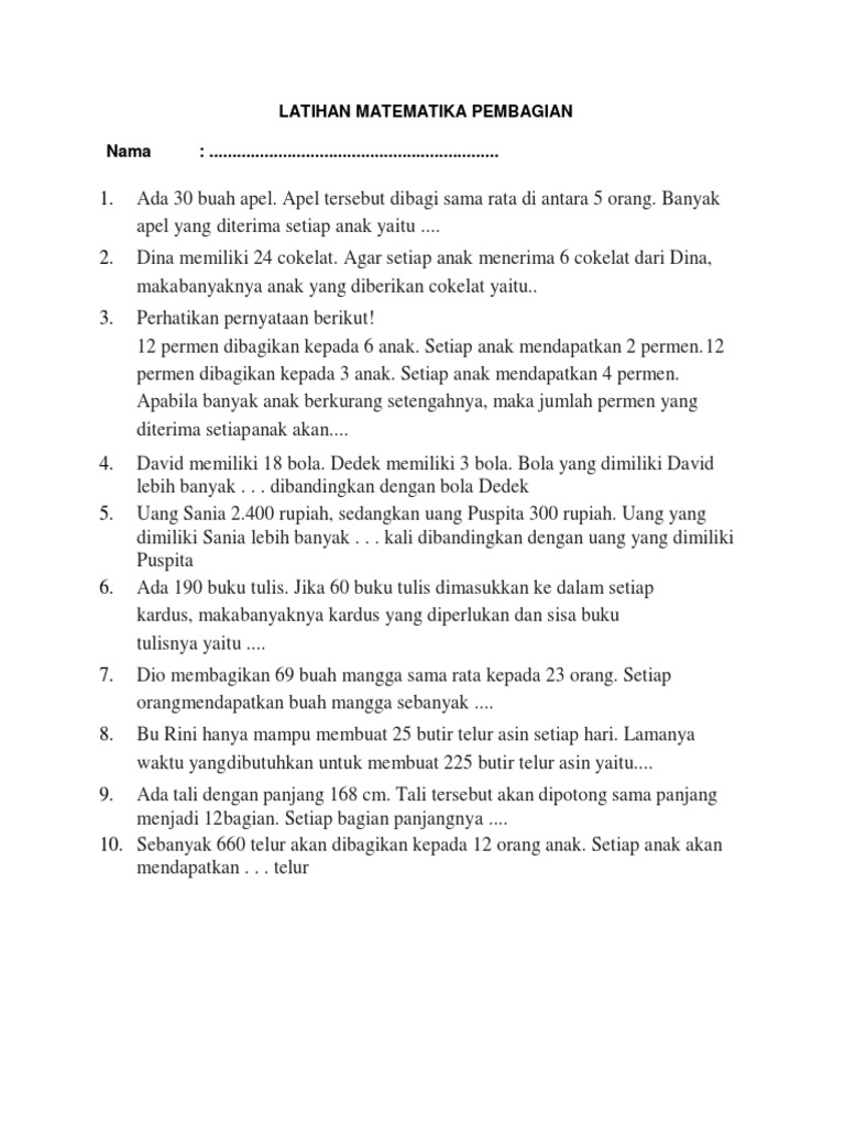 Latihan Matematika Pembagian | PDF