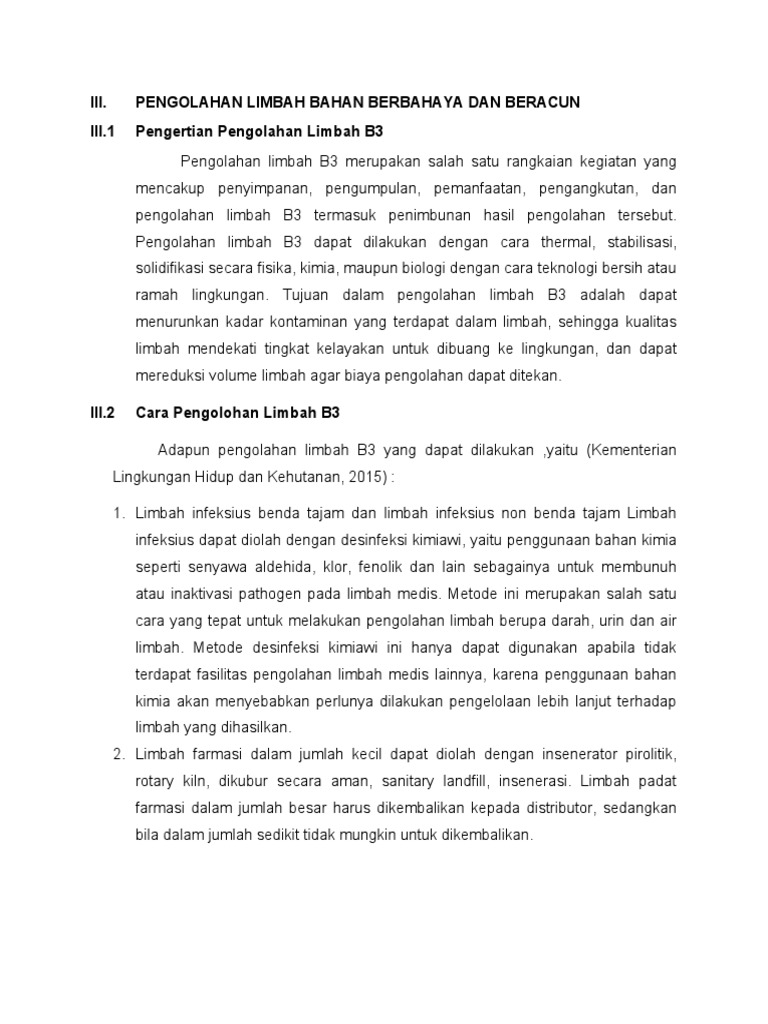 Pengolahan Limbah B3 | PDF | Sains & Matematika | Teknologi & Rekayasa