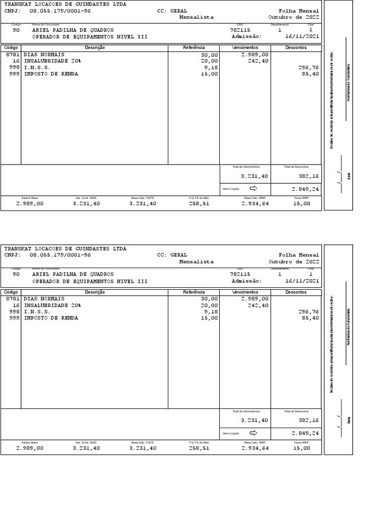 Recibo de Pagamento | PDF | Business | Economias