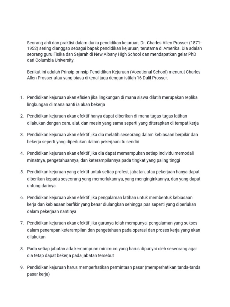 TVET 16 Kaedah Charles Prosser | PDF