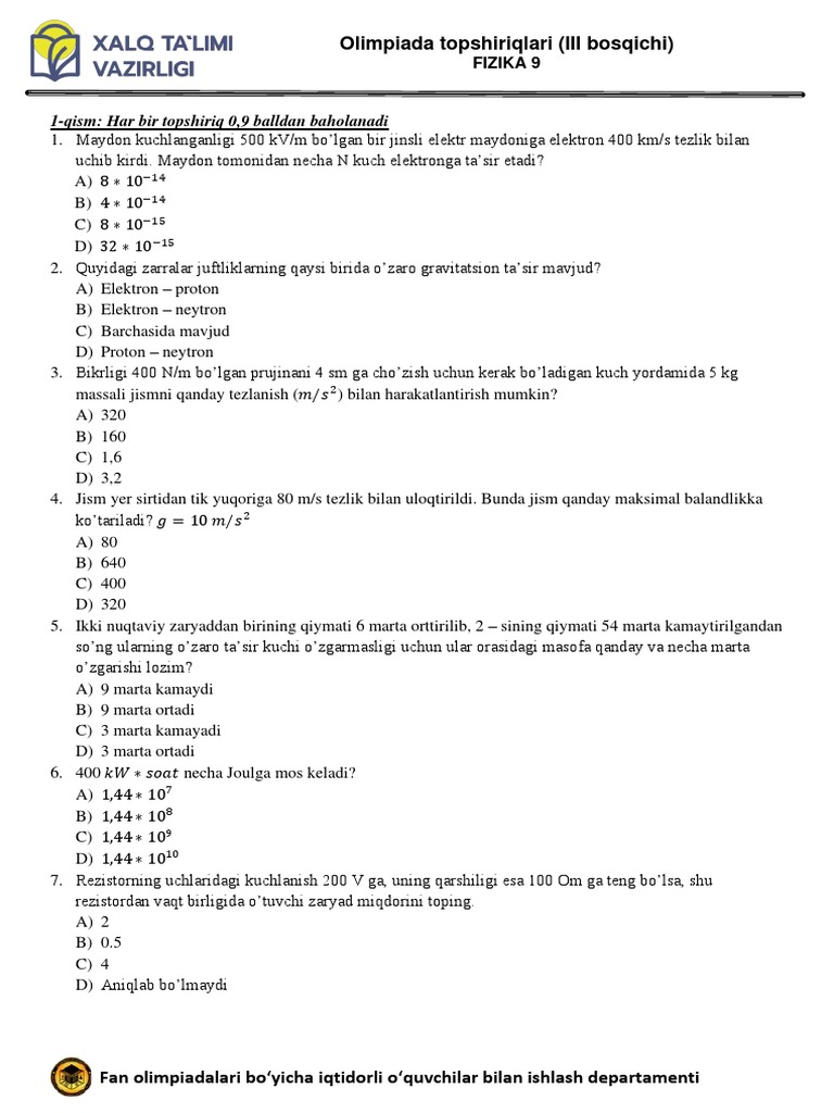 9-Sinf Test (Uz) | PDF
