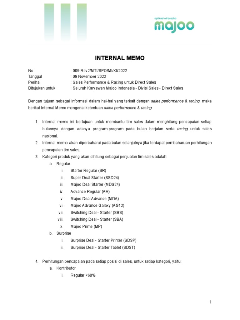 Internal Memo - Performance & Racing - Direct Sales - Rev2 | PDF