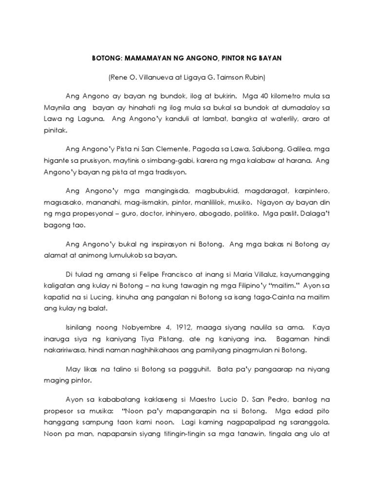 BOTONG - MAMAMAYAN NG ANGONO PINTOR NG BAYAN Google Docs | PDF