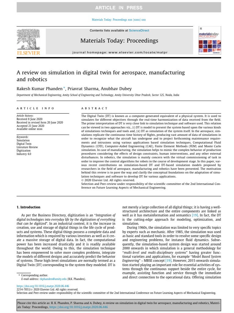 Review On Simulation in Digital Twin For Aerospace, Manufacturing and ...