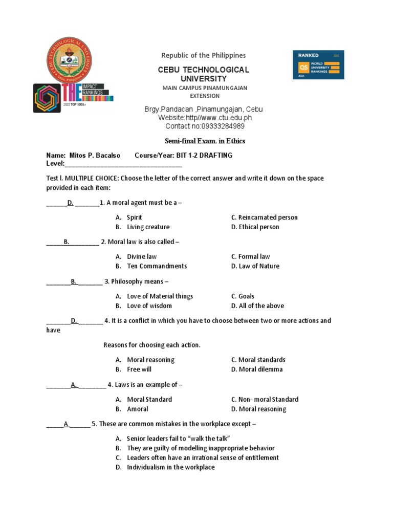 Ctu Semi Final Exam | PDF | Relativism | Dignity