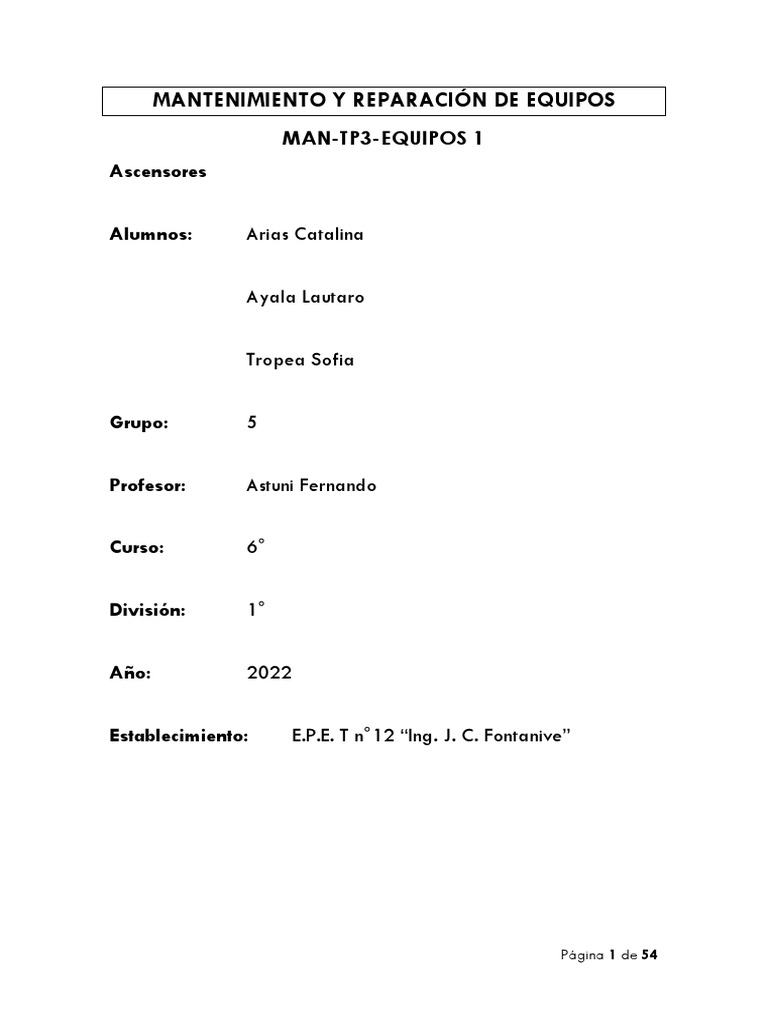 Man TP3 Eq5 Ascensores | PDF | Ascensor | Bomba