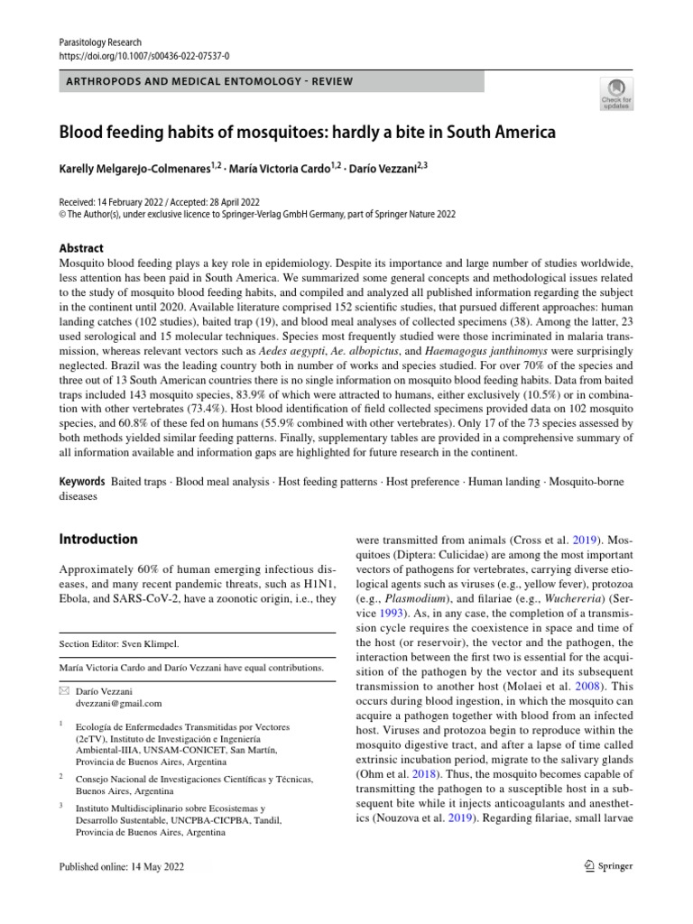 Melgarejo-Colmenares2022 - Blood Feeding Habits of Mosquitoes Hardly A Bite in South America ...