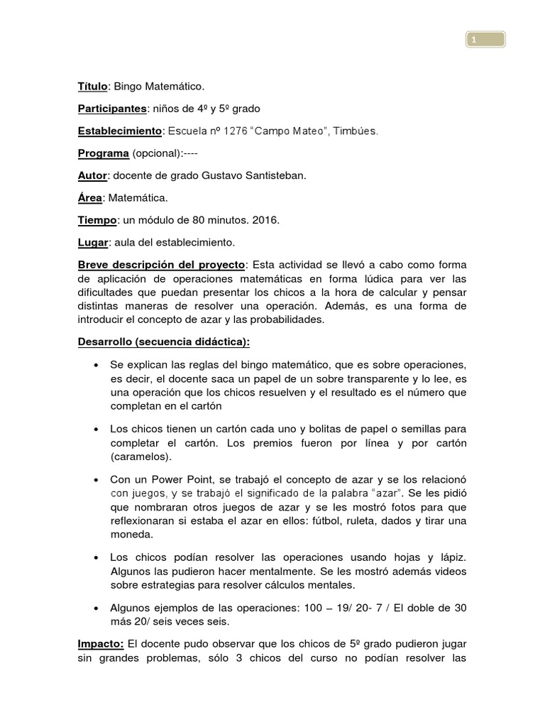 Bingomatematico | PDF | Métodos y materiales de enseñanza | Salud y ...