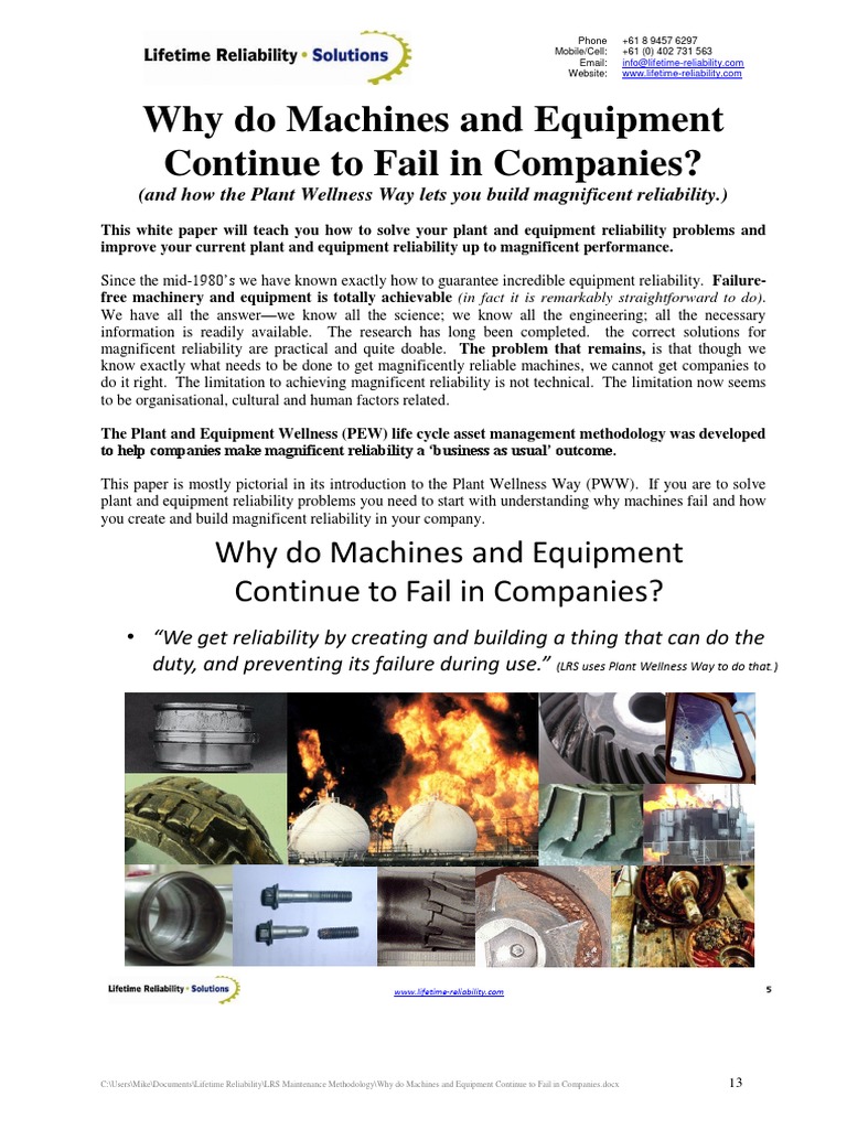 Why Do Machines and Equipment Continue To Fail in Companies | PDF ...