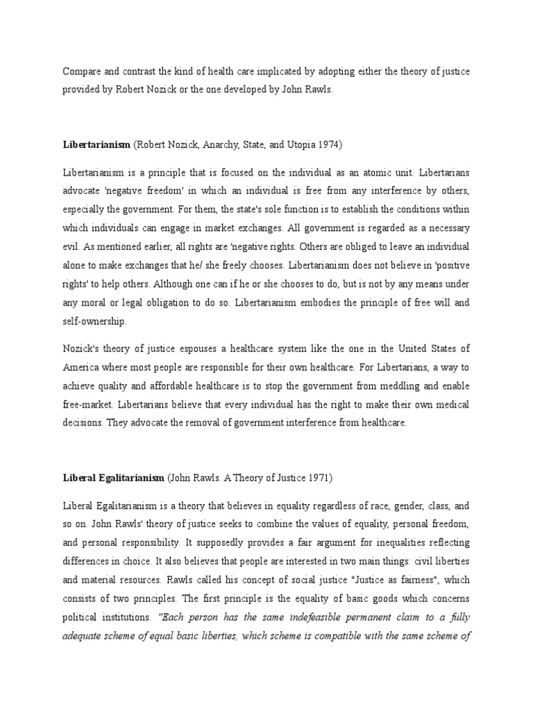 Libertarianism Vs Egalitarianism | PDF | Justice | Crime & Violence