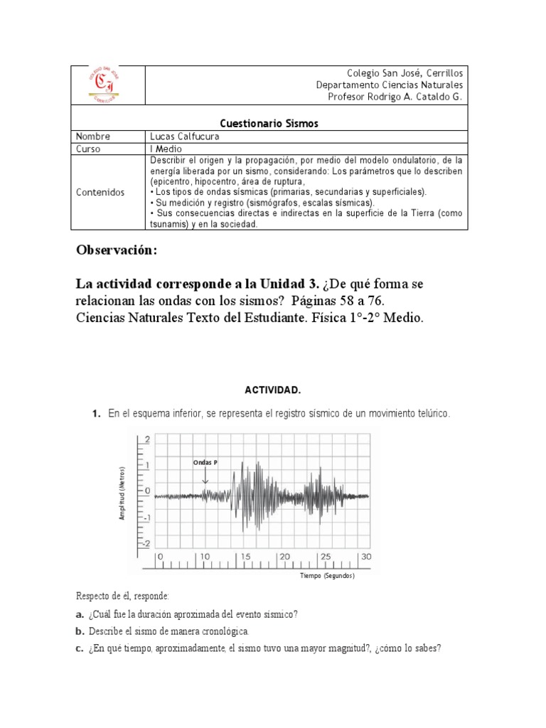 Cuestionario de Ondas Sísmicas | PDF | Temblores | Olas