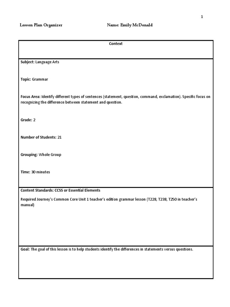 Lesson Plan Types of Sentences | PDF | Question | Lesson Plan
