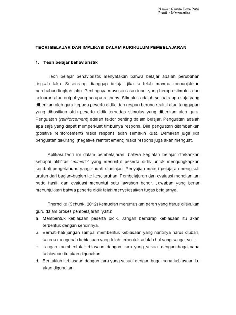 Implikasi Teori Belajar dalam Pembelajaran | PDF | Karier & Perkembangan