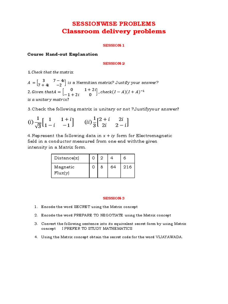 Co1 Session Wise Problems | PDF | Eigenvalues And Eigenvectors | Matrix (Mathematics)