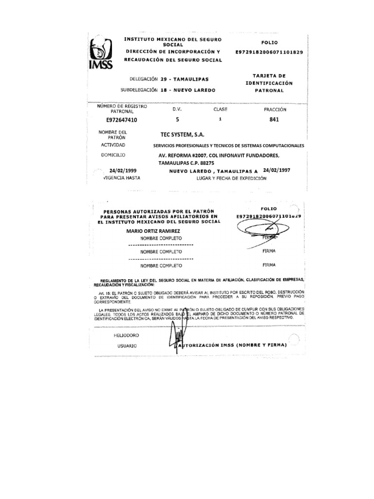 6 Tarjeta de Identificacion Patronal | PDF