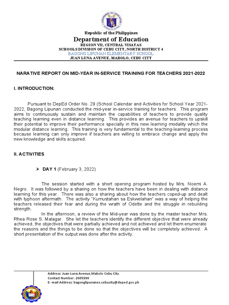 Narrative Report On MID-YEAR INSET 2022 | PDF | Learning | Behavior ...