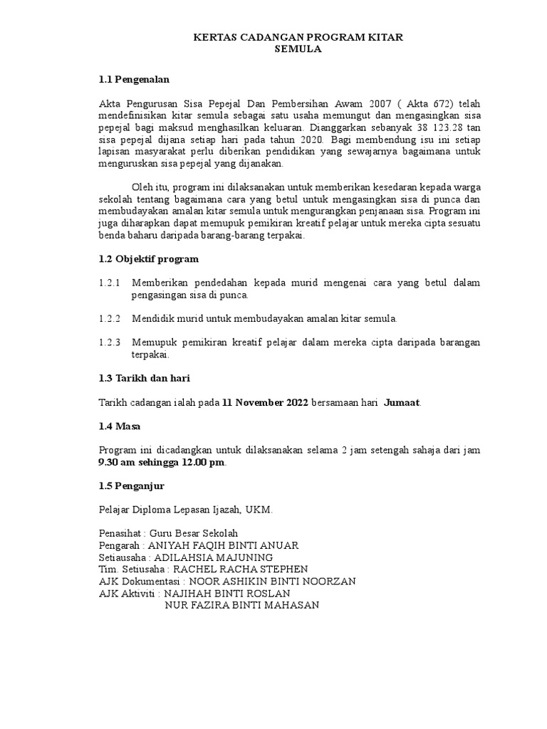 Kertas Cadangan Program Kumpulan 1 | PDF