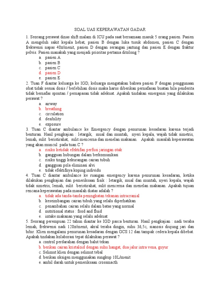 Soal Uas Keperawatan Gadar | PDF