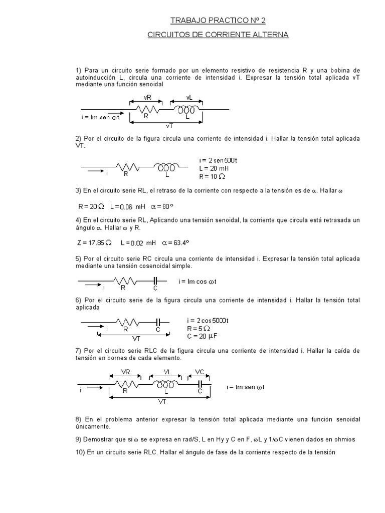 Guia de Ejercicios de Corriente Alterna | PDF | Impedancia eléctrica ...