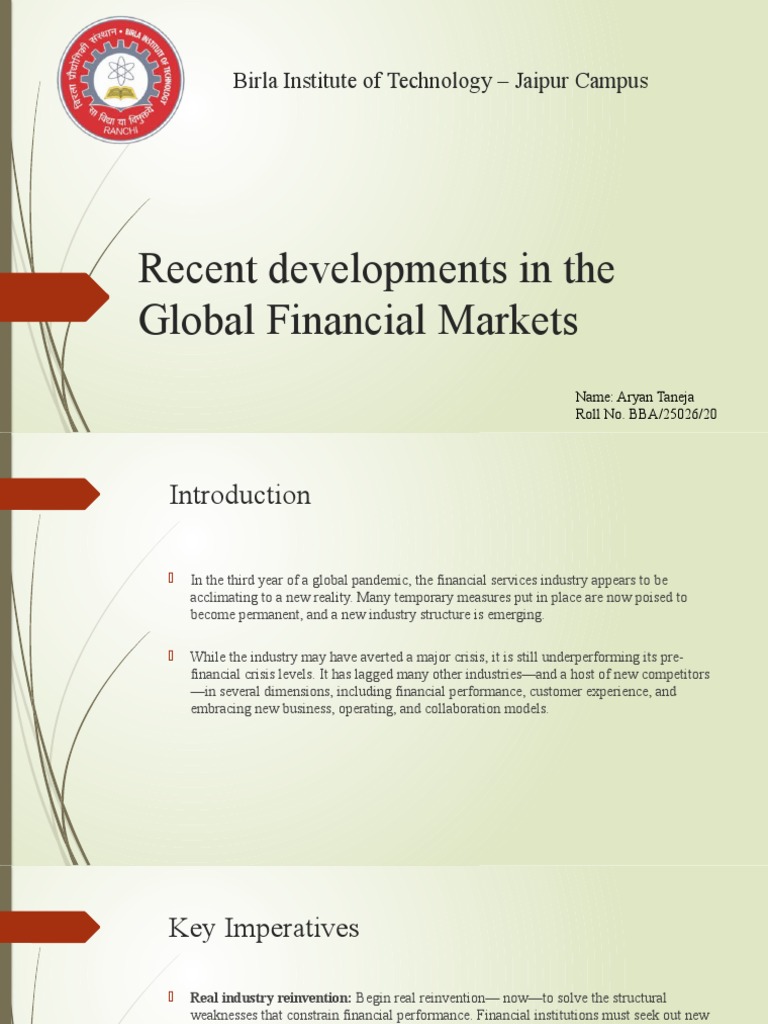 Recent Developments in The Global Financial Markets | PDF ...